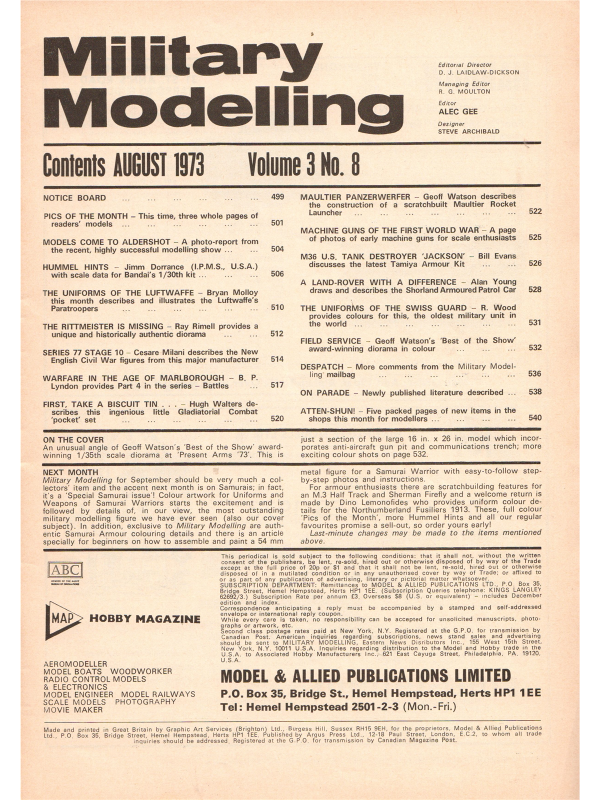 Military modelling magazine Vol 3 No 8 1973 - 20th Century House