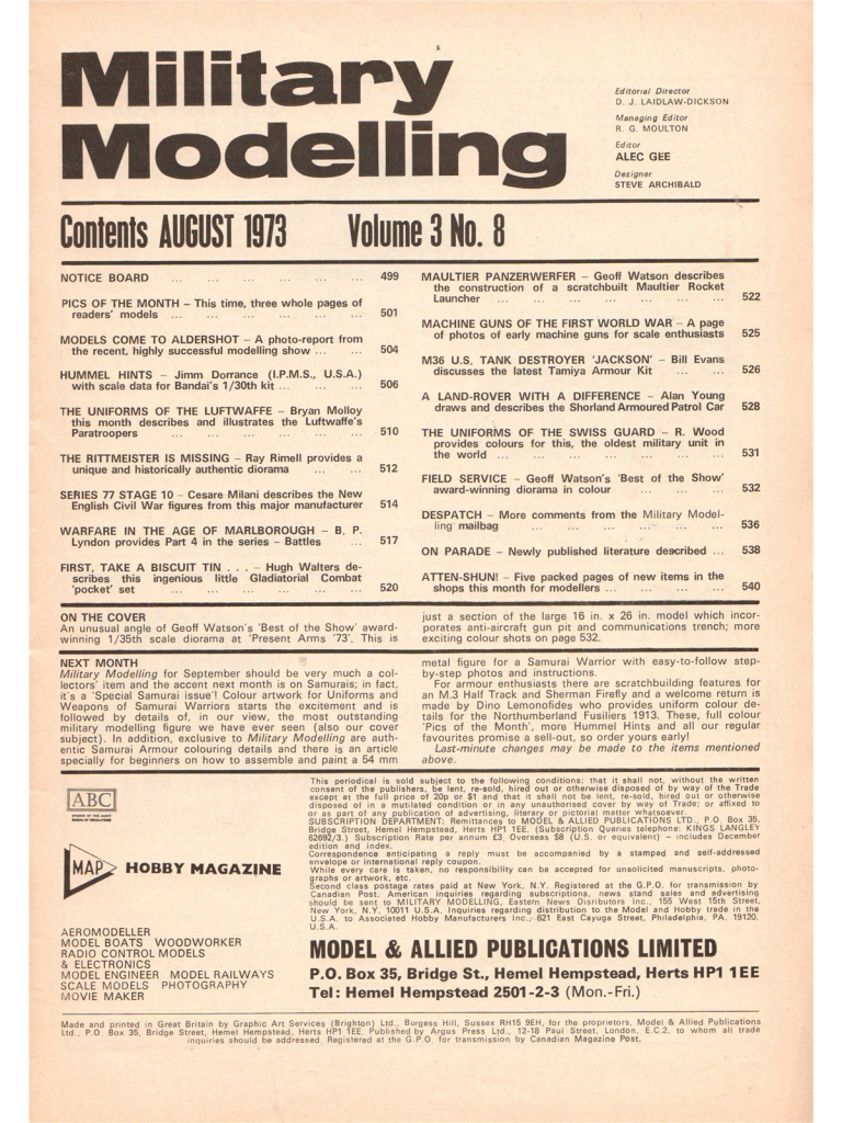 Military modelling magazine Vol 3 No 8 1973 - 20th Century House